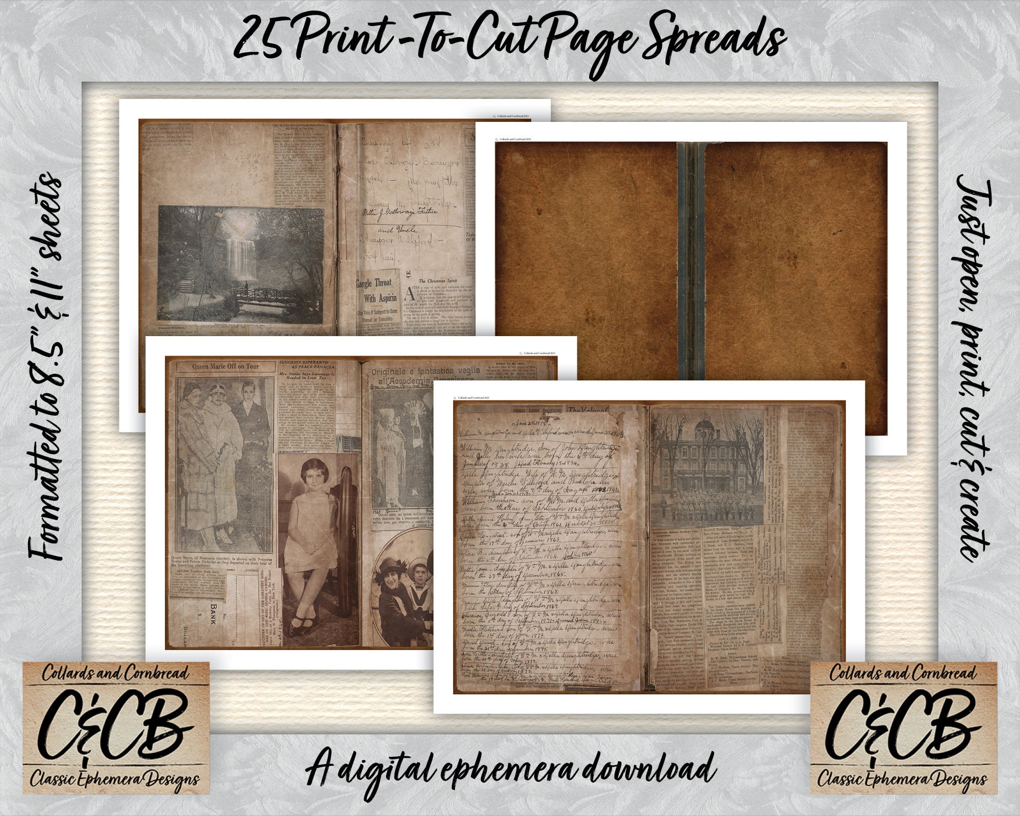 Antique Scrapbook Journal and Newspaper Clipping Pages Digital Download ...