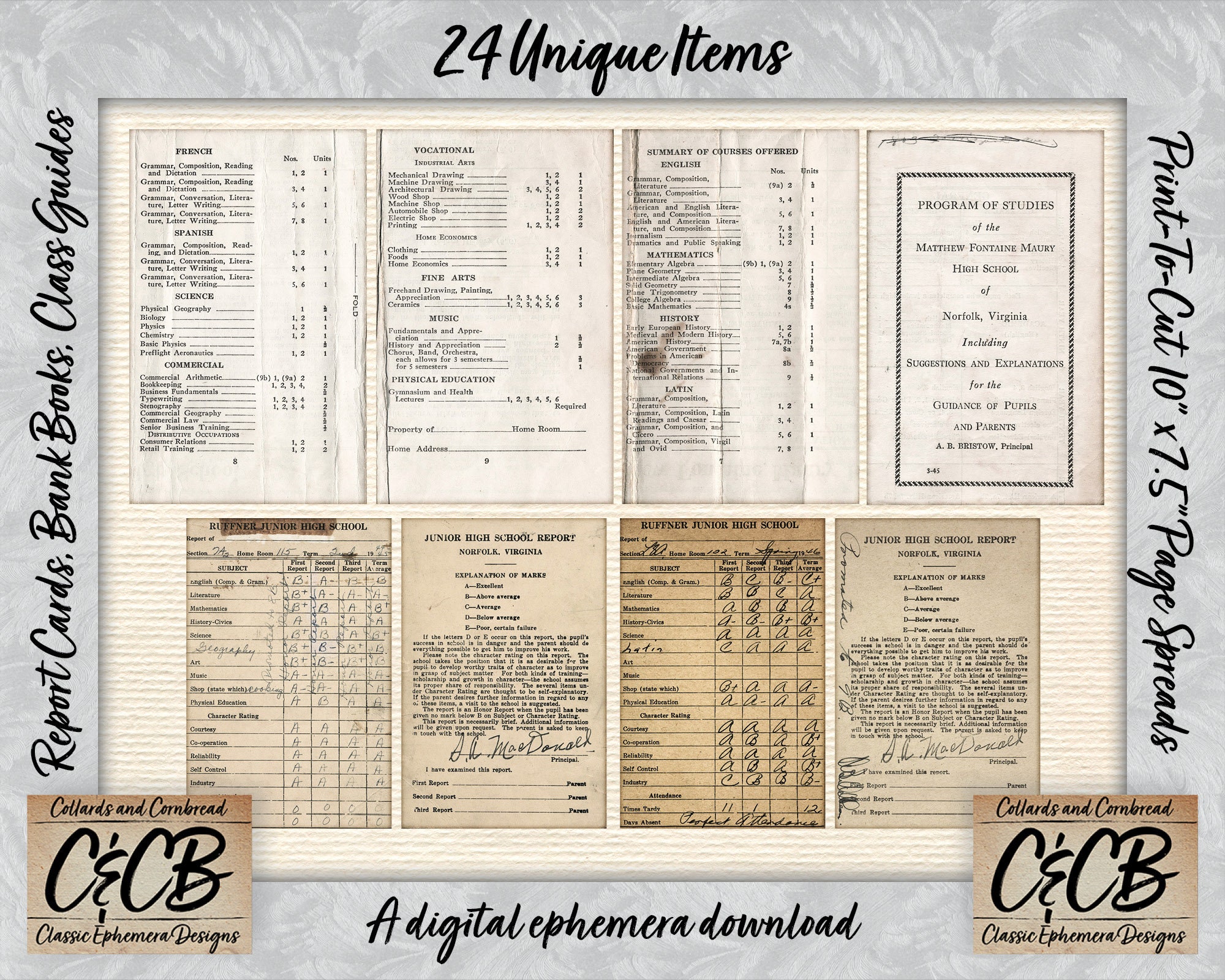 Vintage Report Cards, Tags & Papers Digital Download Ephemera Set for ...