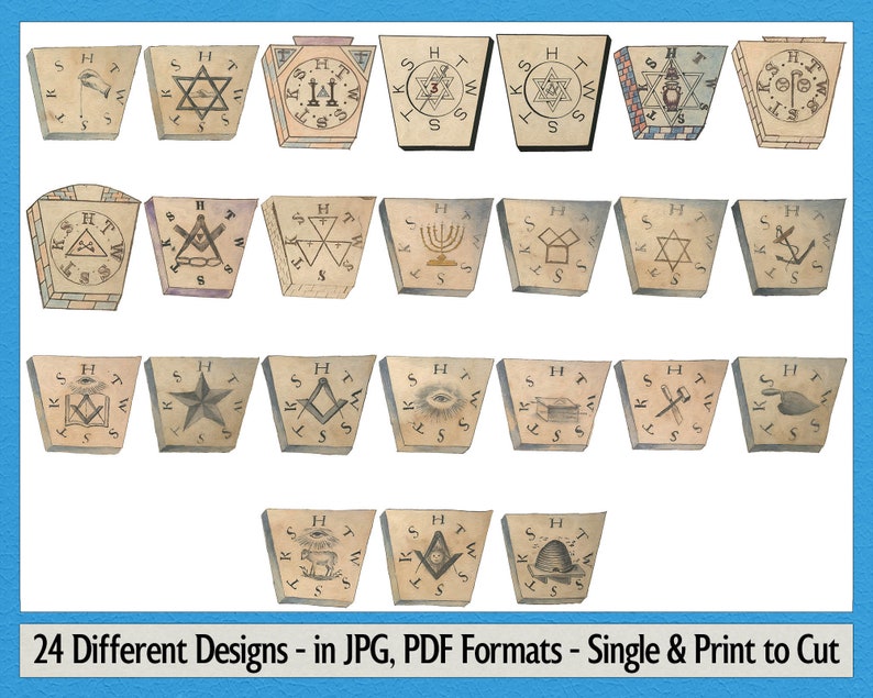 Antique Hand Drawn Masonic Royal Arch Symbol Jewel Tags Digital ...