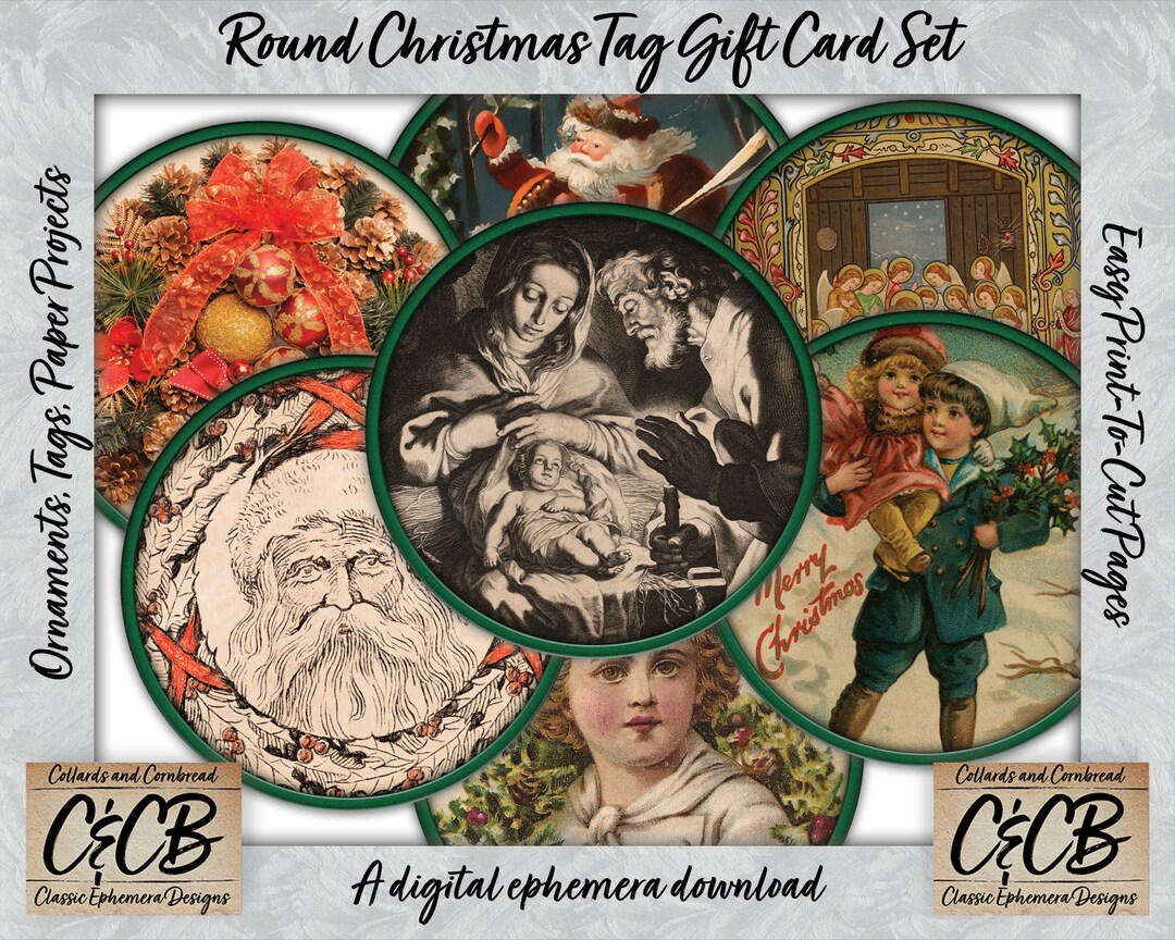 Round Christmas Gift Tags Printable Digital Download Ornament Set for ...