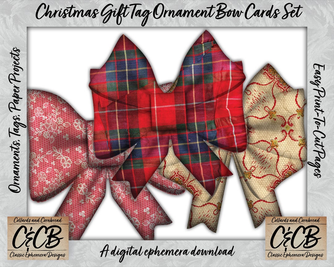 Christmas Ornament Ribbon Bow Gift Tag Printables (digital Download) - Etsy