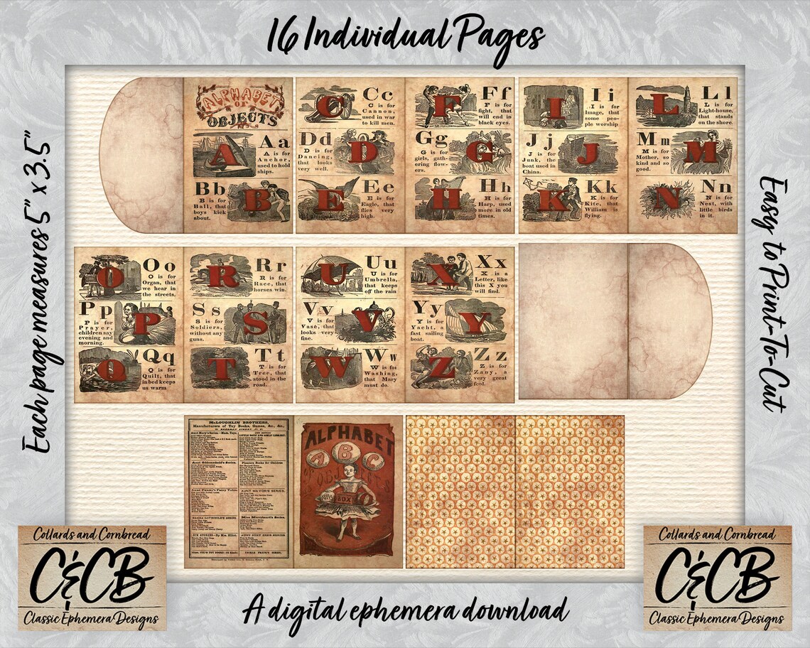 Alphabet of Objects ABC Reader Tea Stained Pocket Book Digital | Etsy