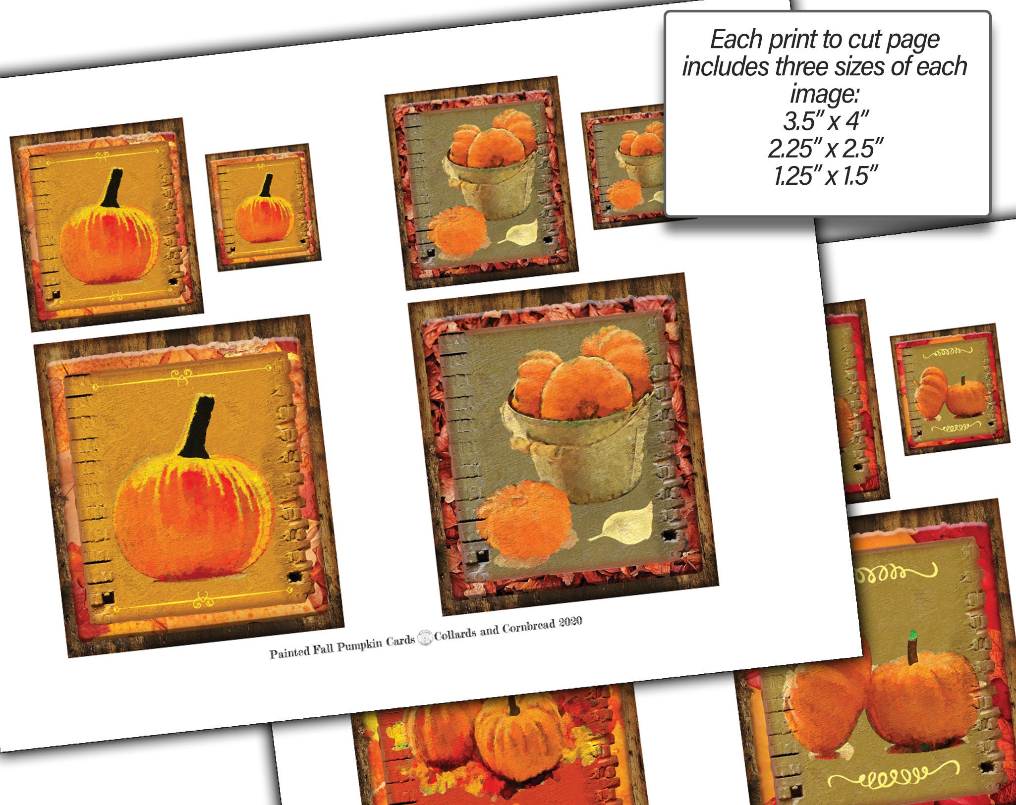Fall Pumpkin Harvest Cards Printable Digital Download Ephemera Set for ...
