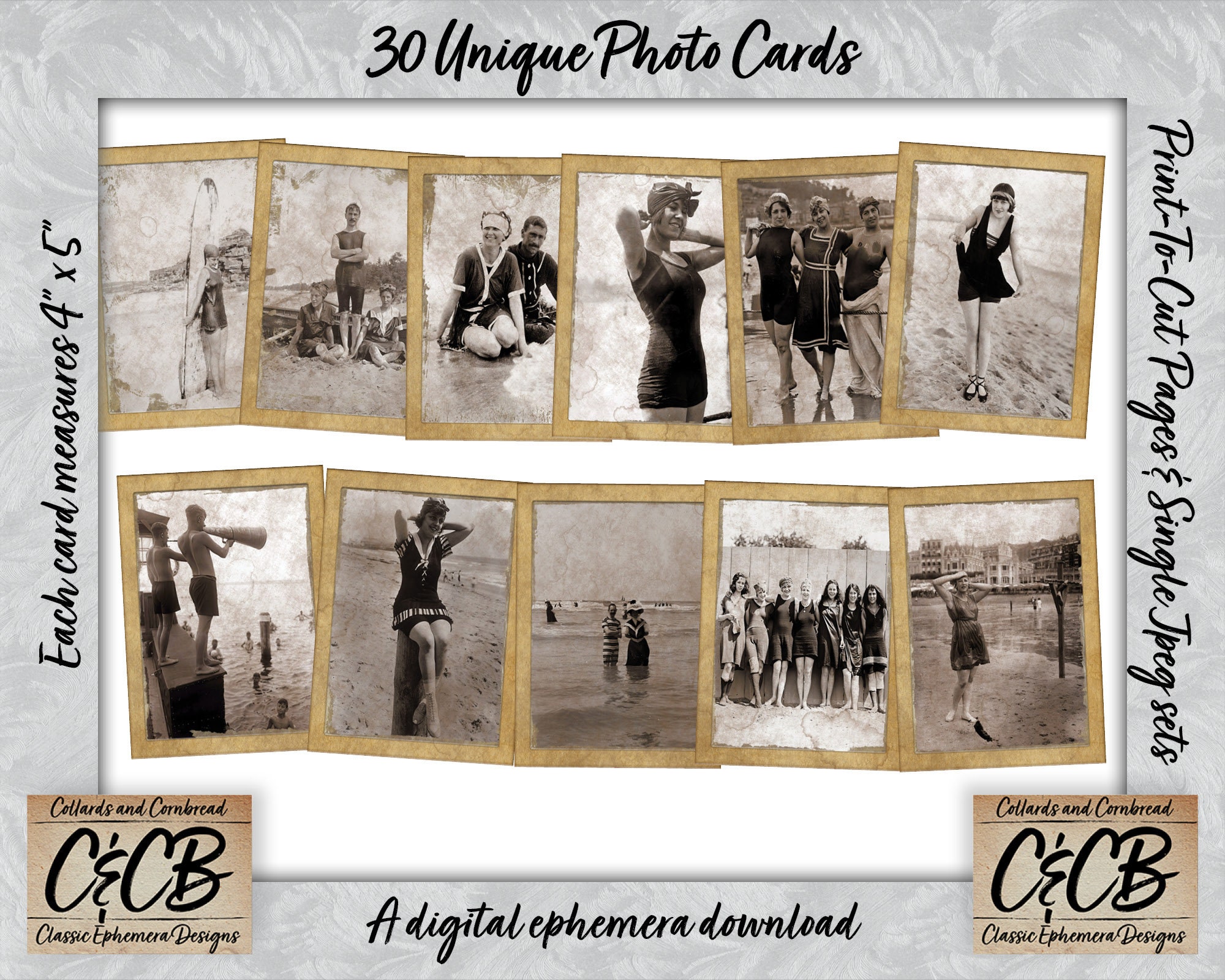 Old Time Bathing Suit Photo Cards Digital Download Ephemera Set for ...