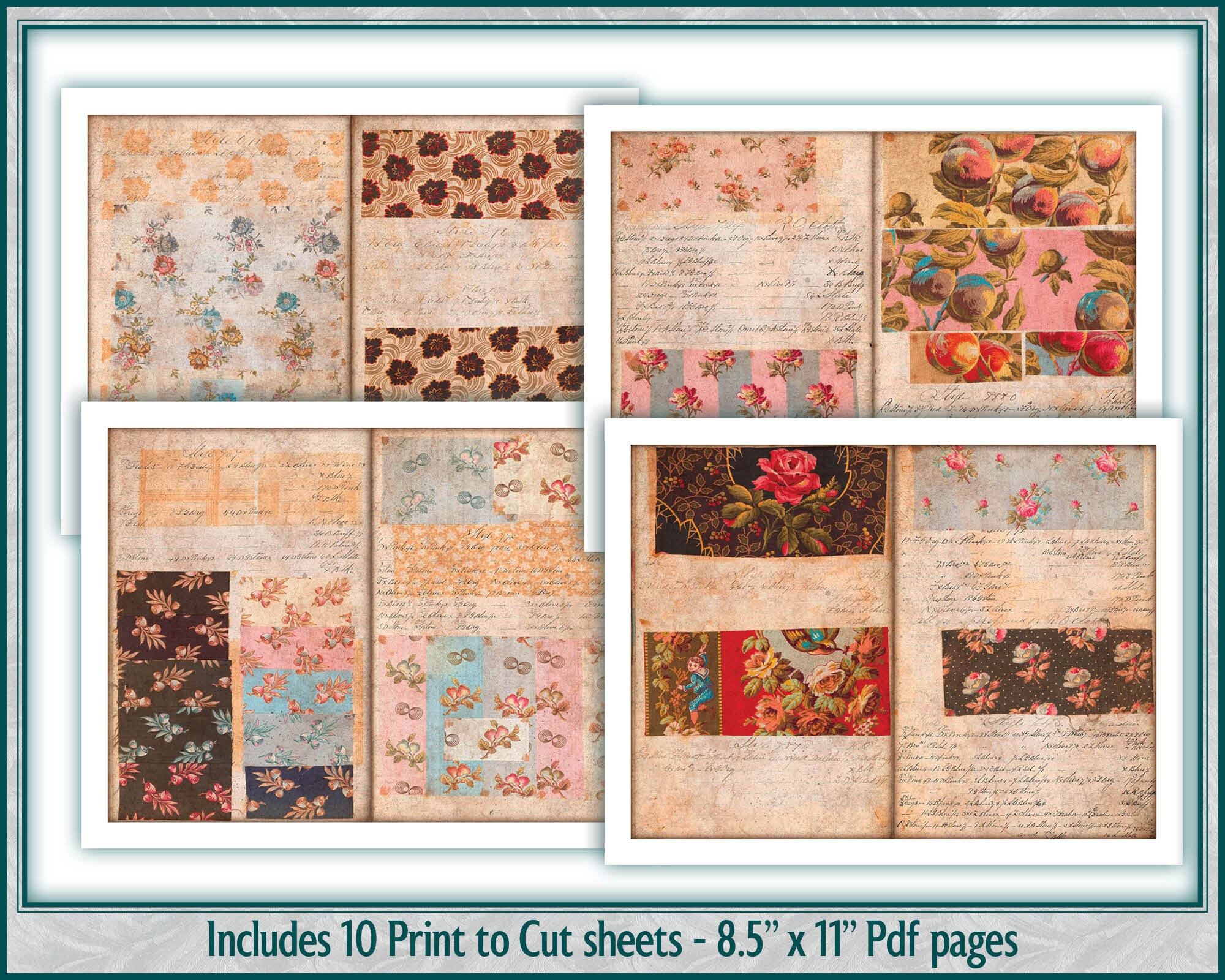 Vintage Print Cloth Sample Handwritten Notebook Pages Digital - Etsy