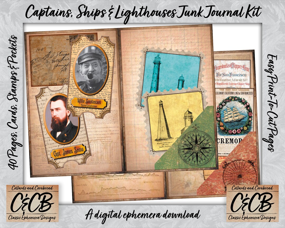 Sea Captains, Lighthouses, and Clipper Ships Junk Journal Kit With ...