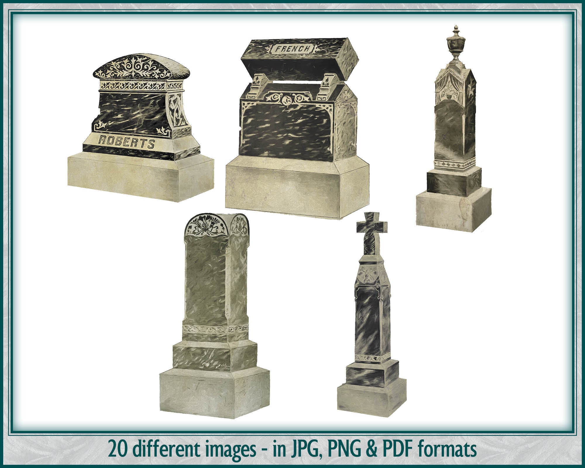 Tombstones, Headstones and Grave Markers Digital Download Set for Junk ...
