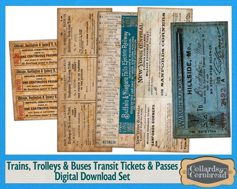 Trains, Trolleys & Buses Transit Tickets and Passes Printable Digital ...
