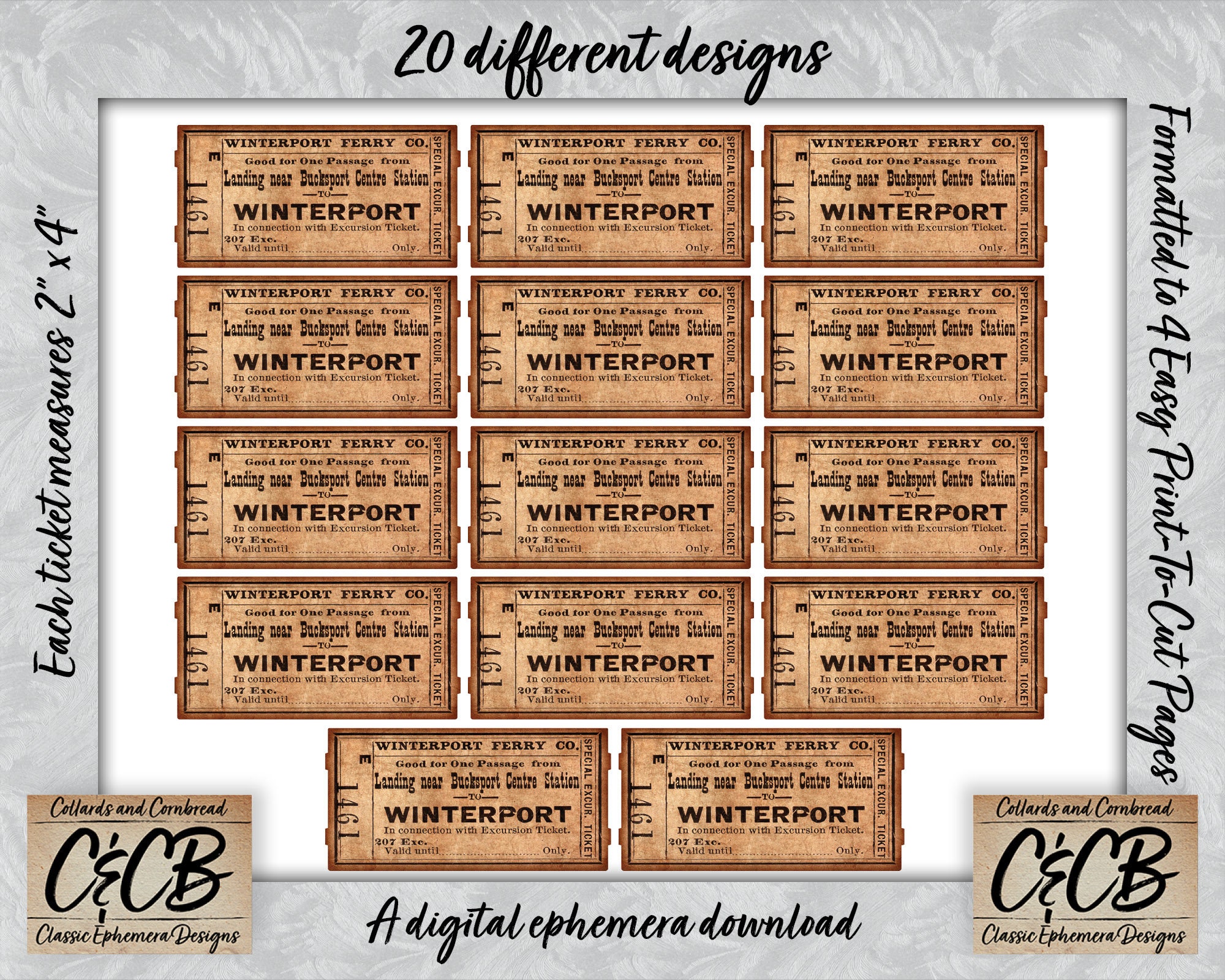 Vintage Transportation Bus Ferry & Train Tickets Printable Digital ...