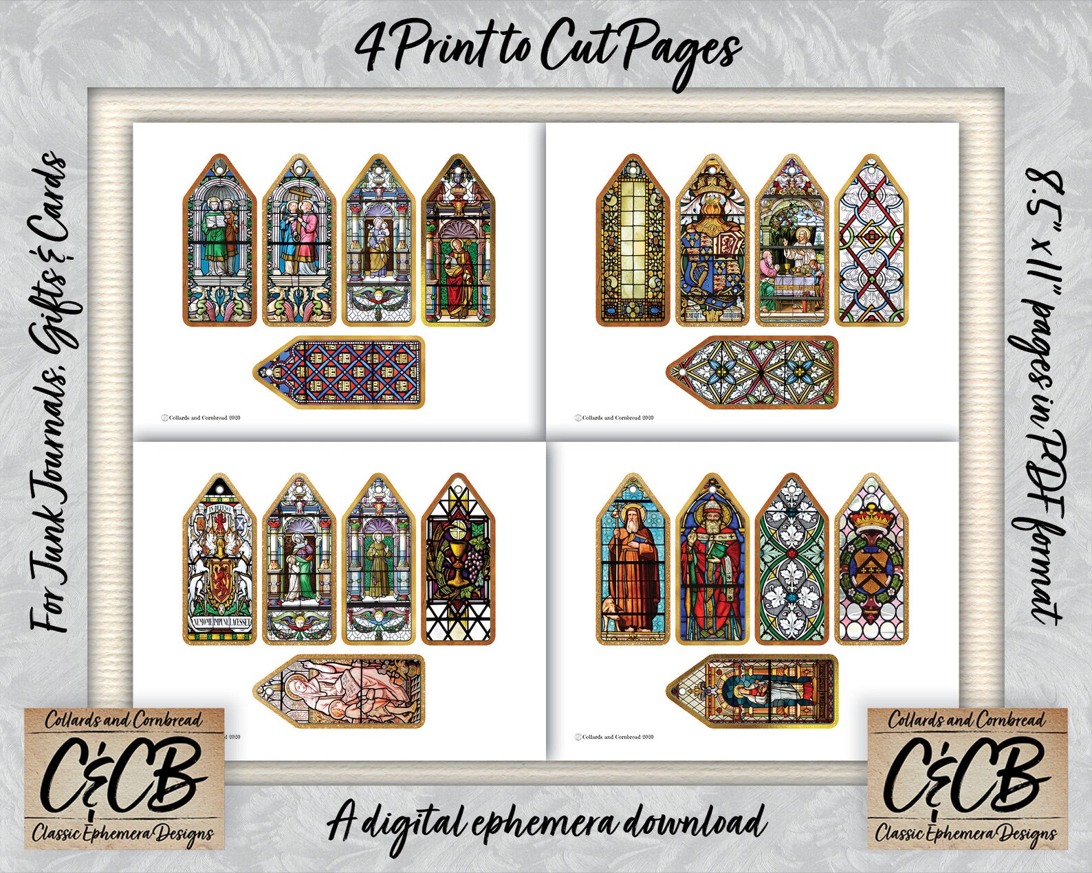 Stained Glass Window Christmas Ornament Tags Printable Digital | Etsy