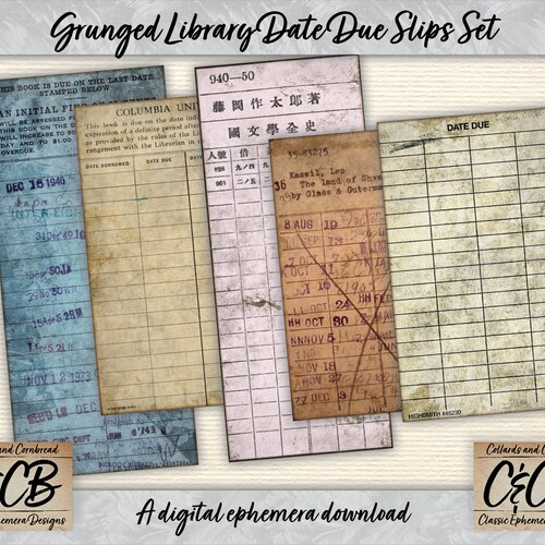 Grunged Library Due Date Slips Printable Digital Download | Etsy