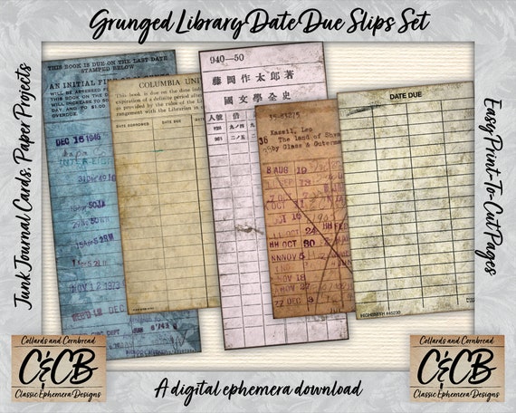 Grunged Library Due Date Slips Printable Digital Download - Etsy