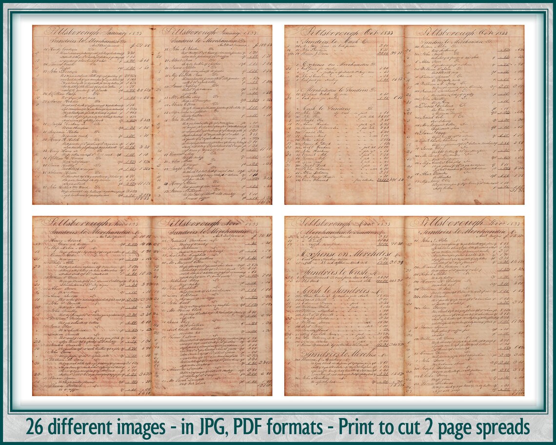 Antique Merchant Ledger Book Keeping Pages Digital Download Print to ...