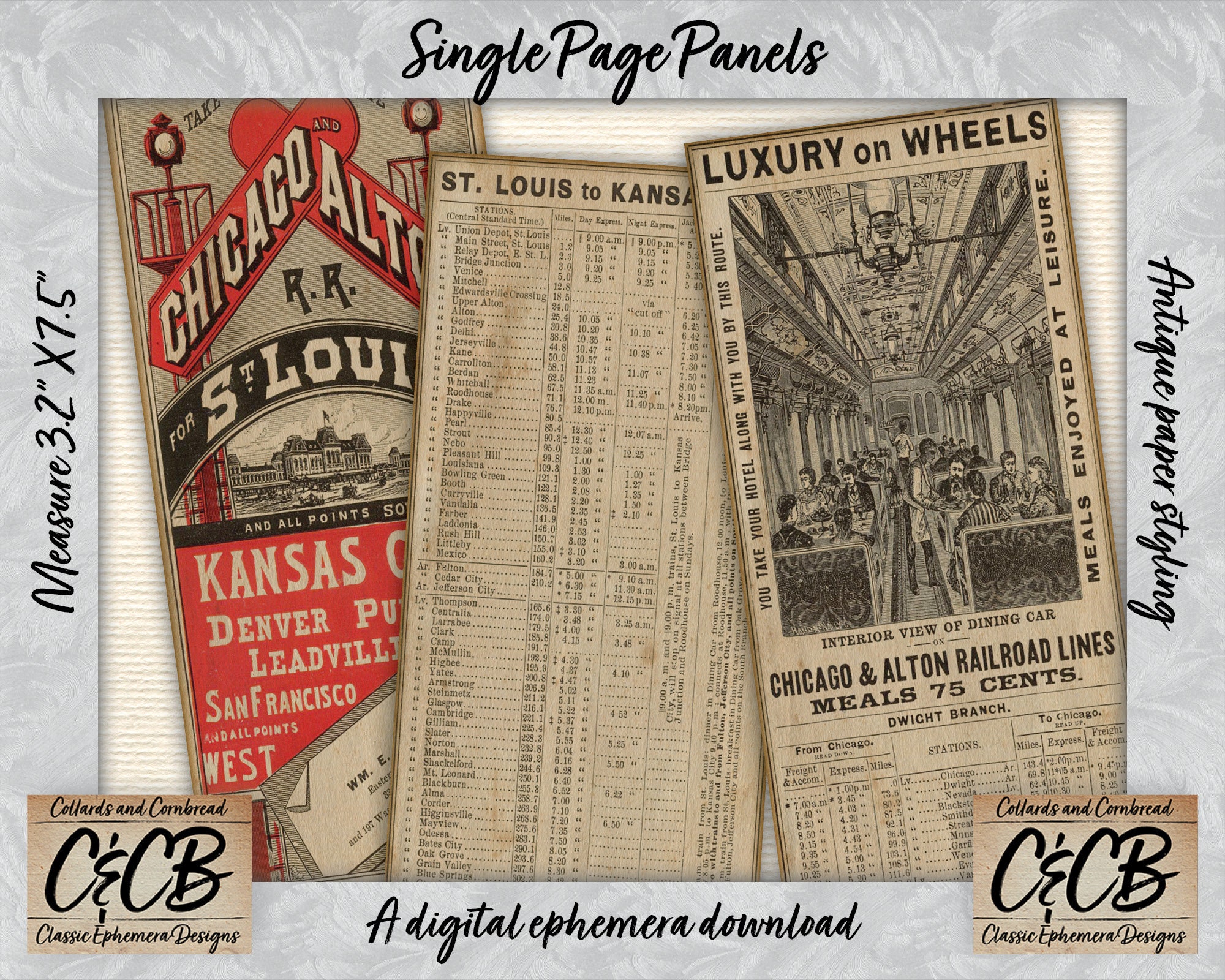 Antique Chicago & Alton Railroad Schedule Page Set Digital Download for ...