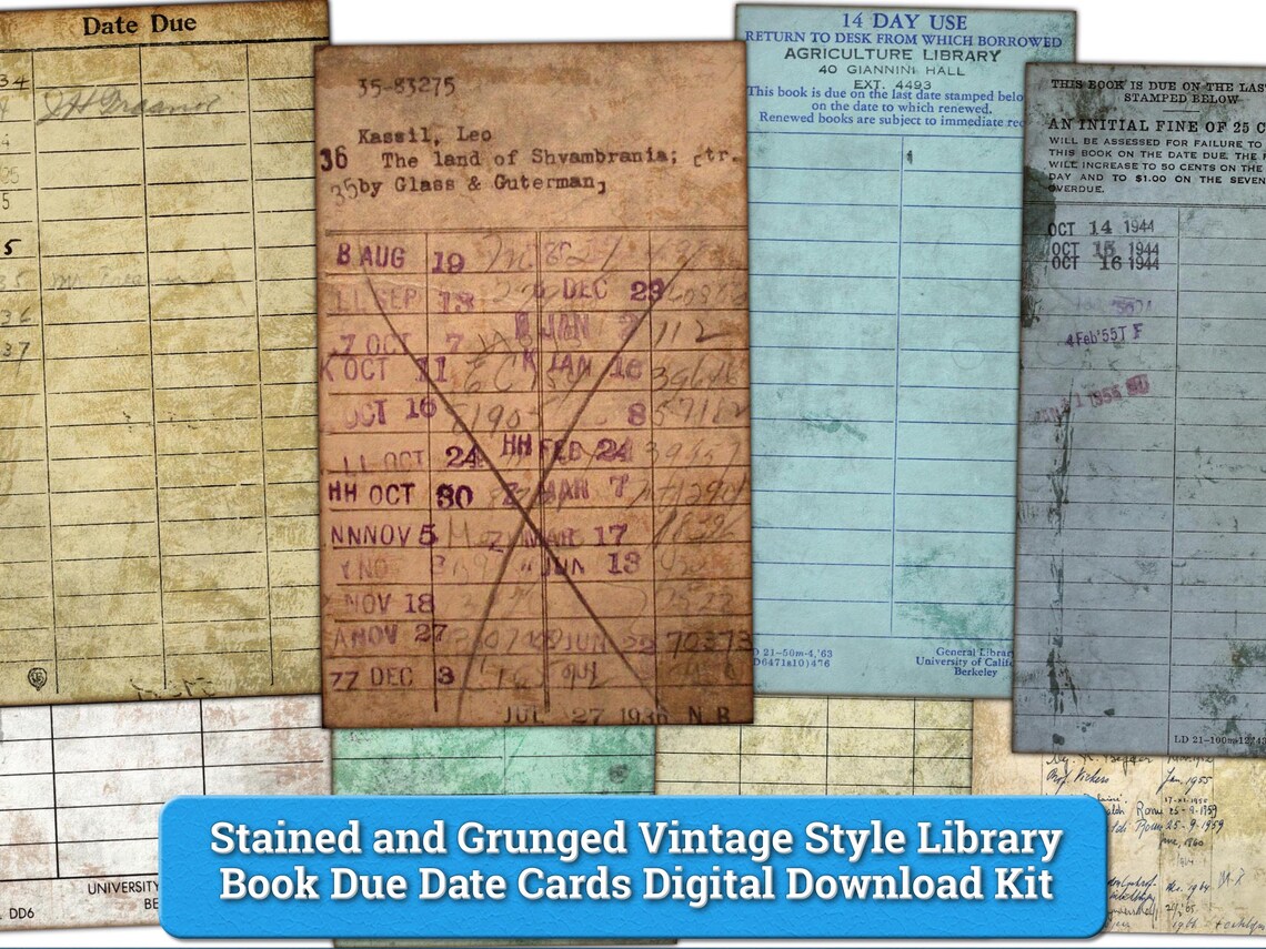 Grunged Library Due Date Slips Printable Digital Download Ephemera Card ...