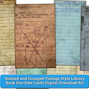Grunged Library Due Date Slips Printable Digital Download Ephemera Card ...