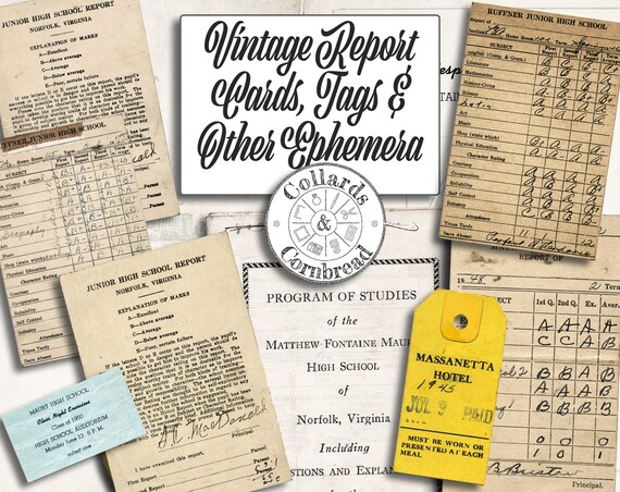 Vintage Report Cards Tags & Papers Digital Download Ephemera | Etsy