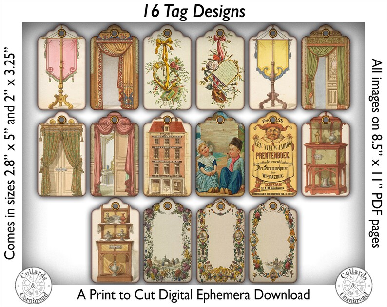 French Lithograph Ornamental Decorative Journaling Tags Printable ...
