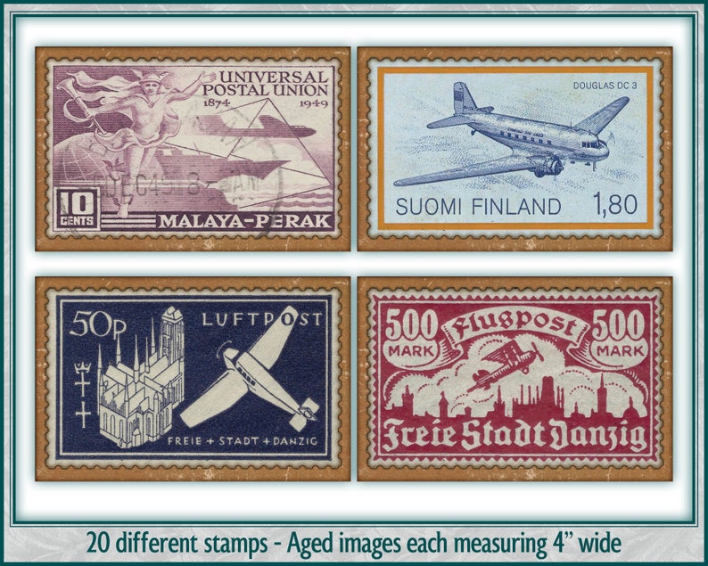 Vintage Airplane Postage Stamps, Airmail Ephemera (digital Download) - Etsy