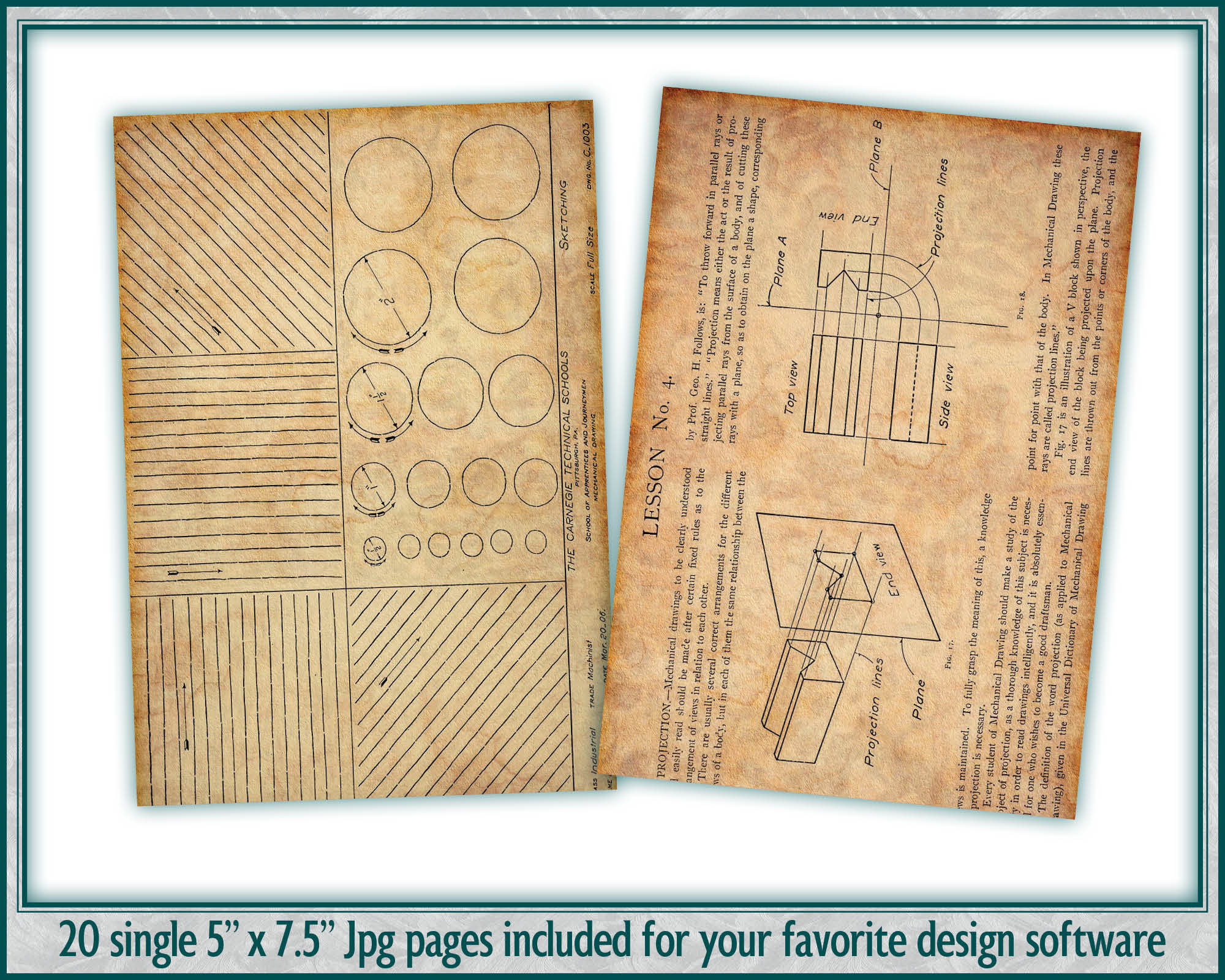 Antique Mechanical Drawing Drafting Textbook Digital Download Pages Kit ...