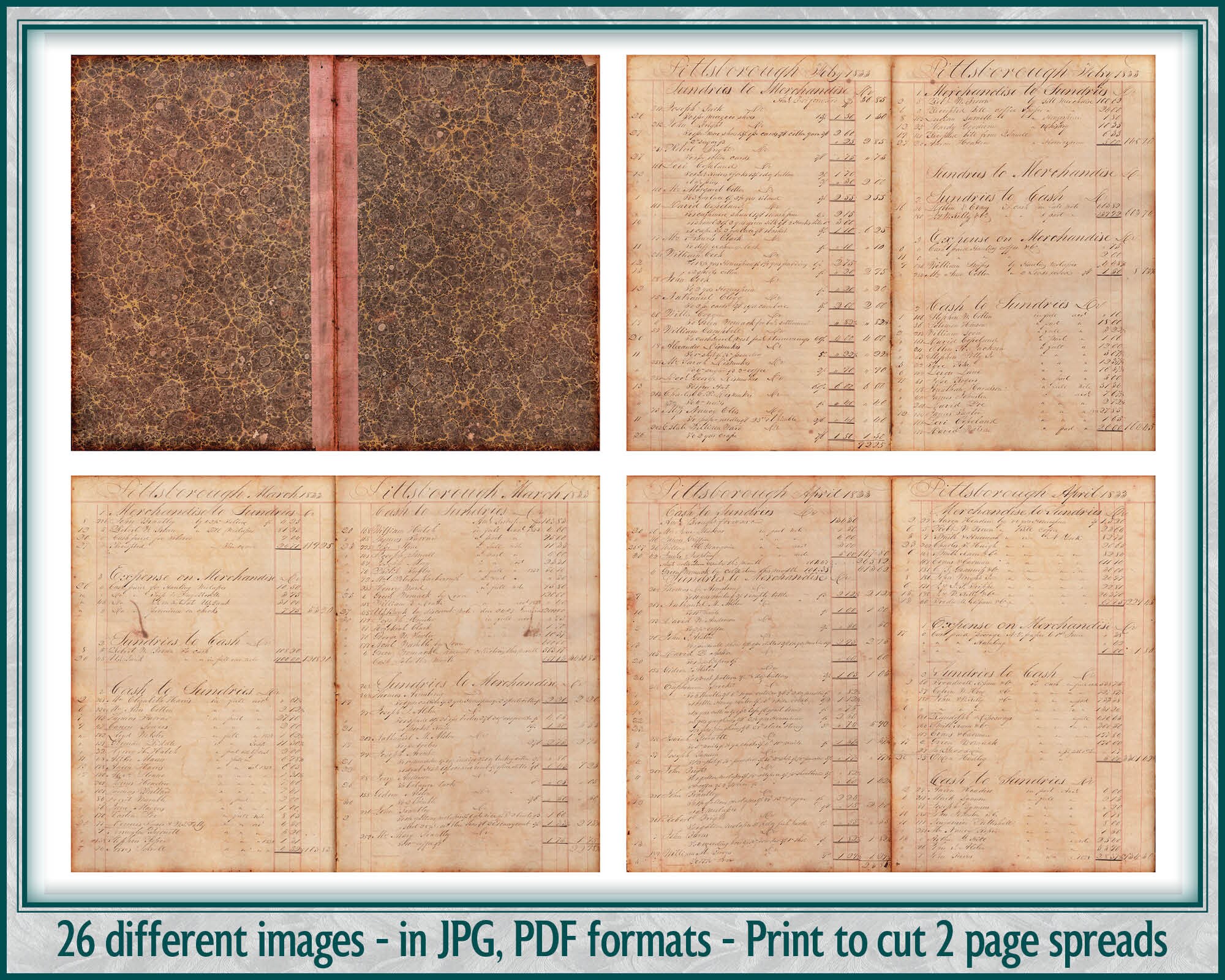 Antique Merchant Ledger Book Keeping Pages Digital Download Print to ...