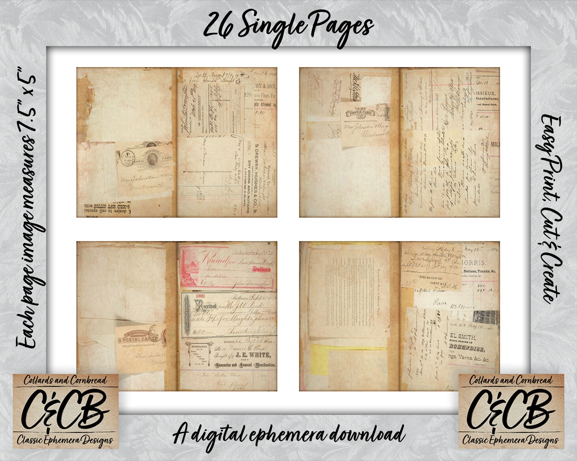 Business Receipt Scrapbook Pages Financial Ephemera Digital Download ...