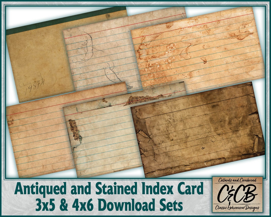 Grunged & Aged Index Cards Printable Digital Download Ephemera Card Set ...