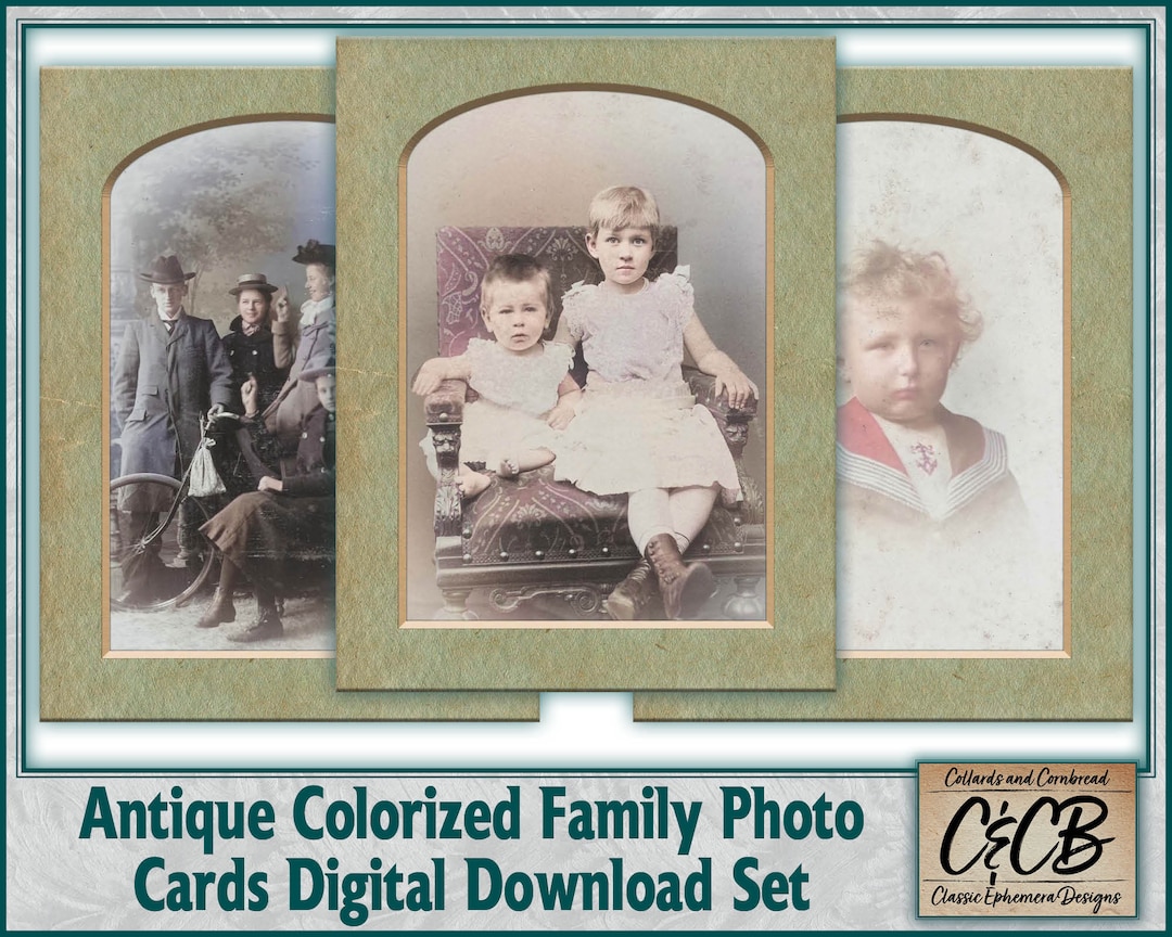 Antique Colorized Family Photo Cards, Victorian Ephemera (digital ...