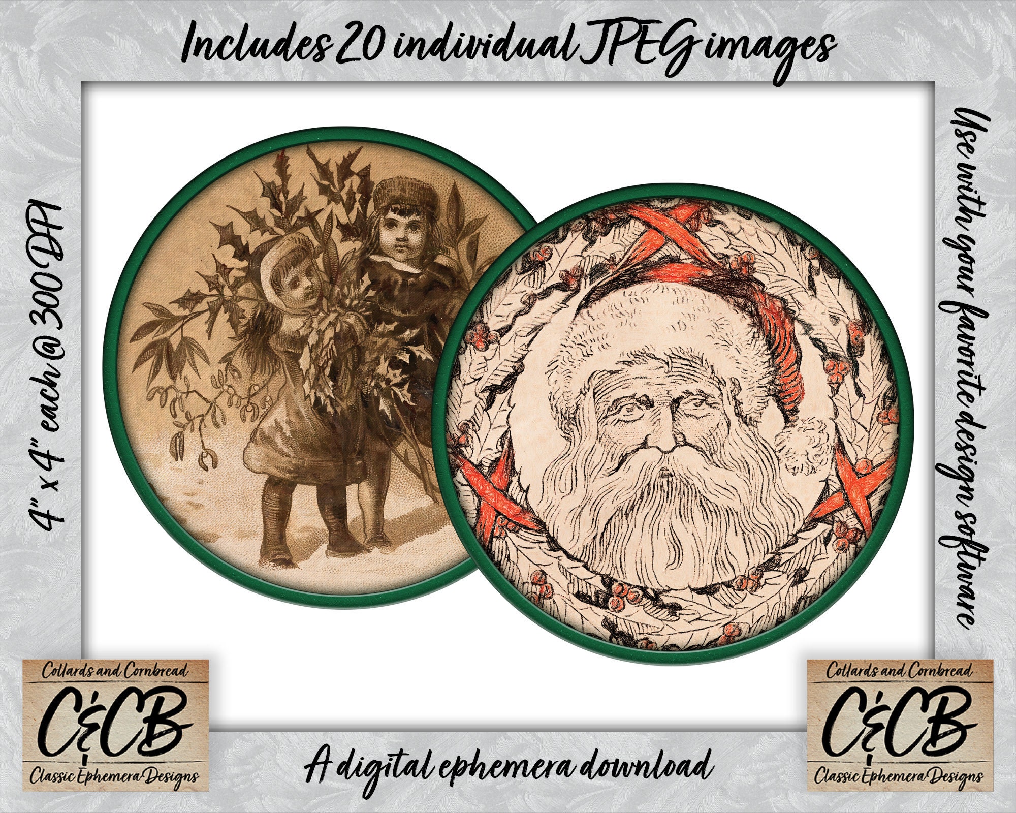 Round Christmas Gift Tags Printable Digital Download Ornament Set for ...