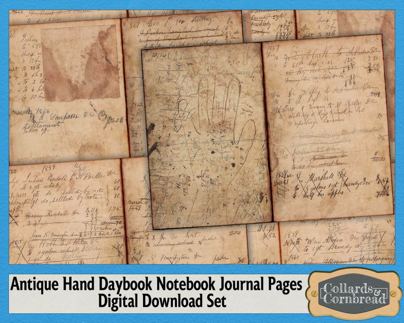 Antique Handwritten Daybook Notebook Journal Pages Digital Download Kit ...