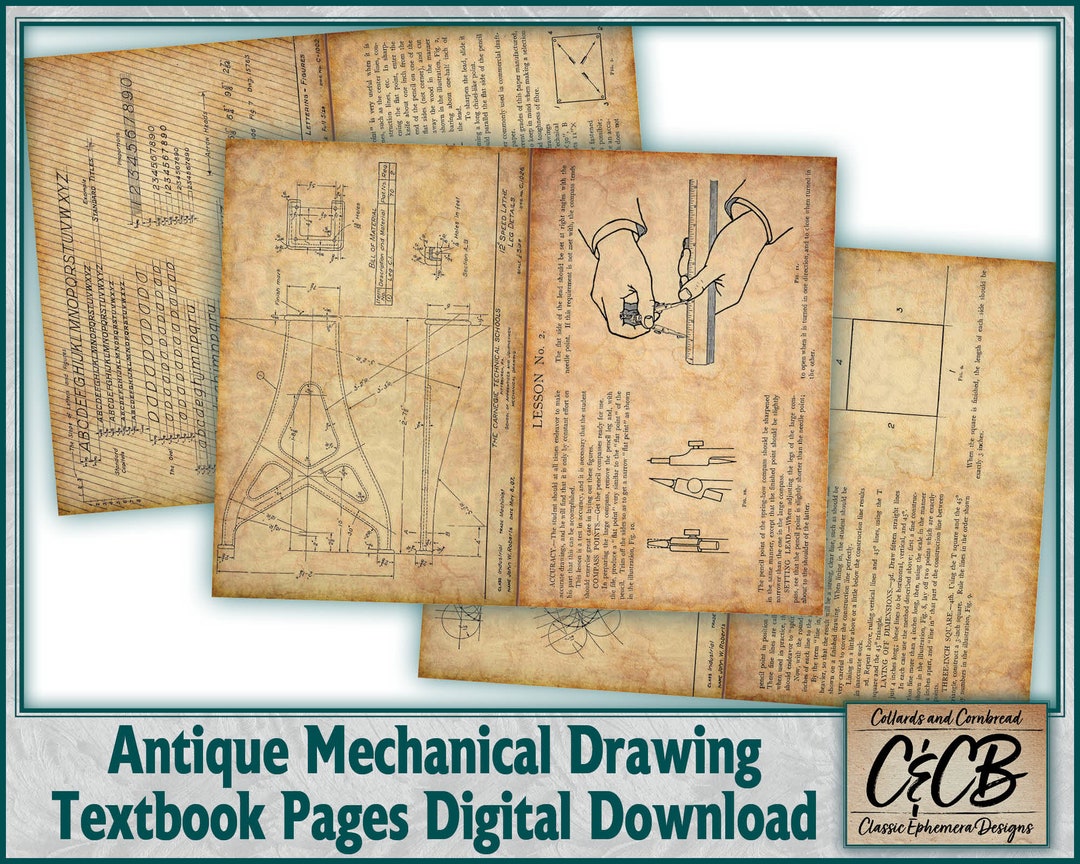 Antique Mechanical Drawing Drafting Textbook Digital Download Pages Kit ...