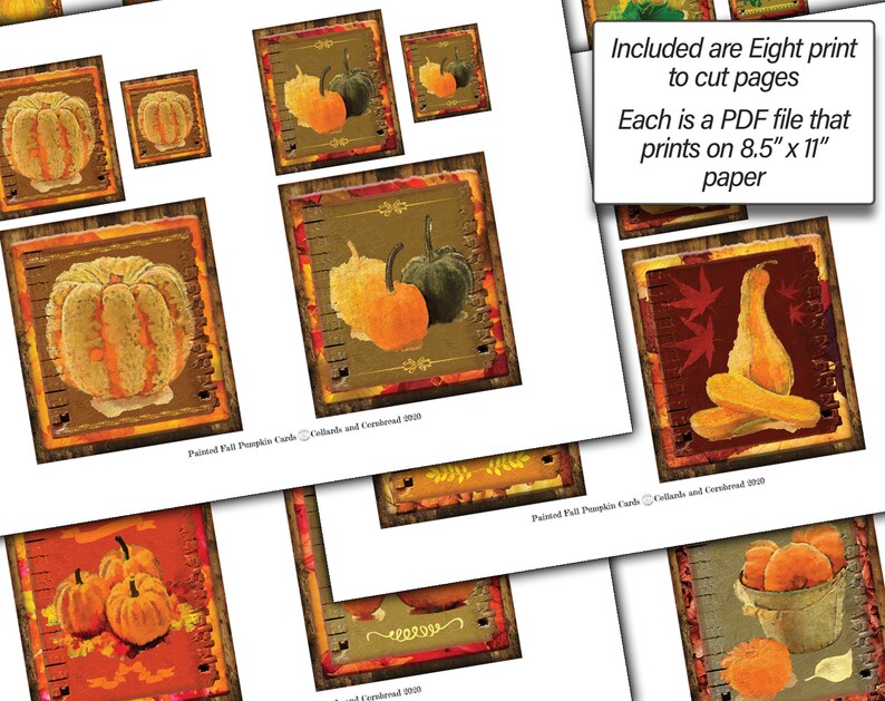 Fall Pumpkin Harvest Cards Printable Digital Download Ephemera Set for ...