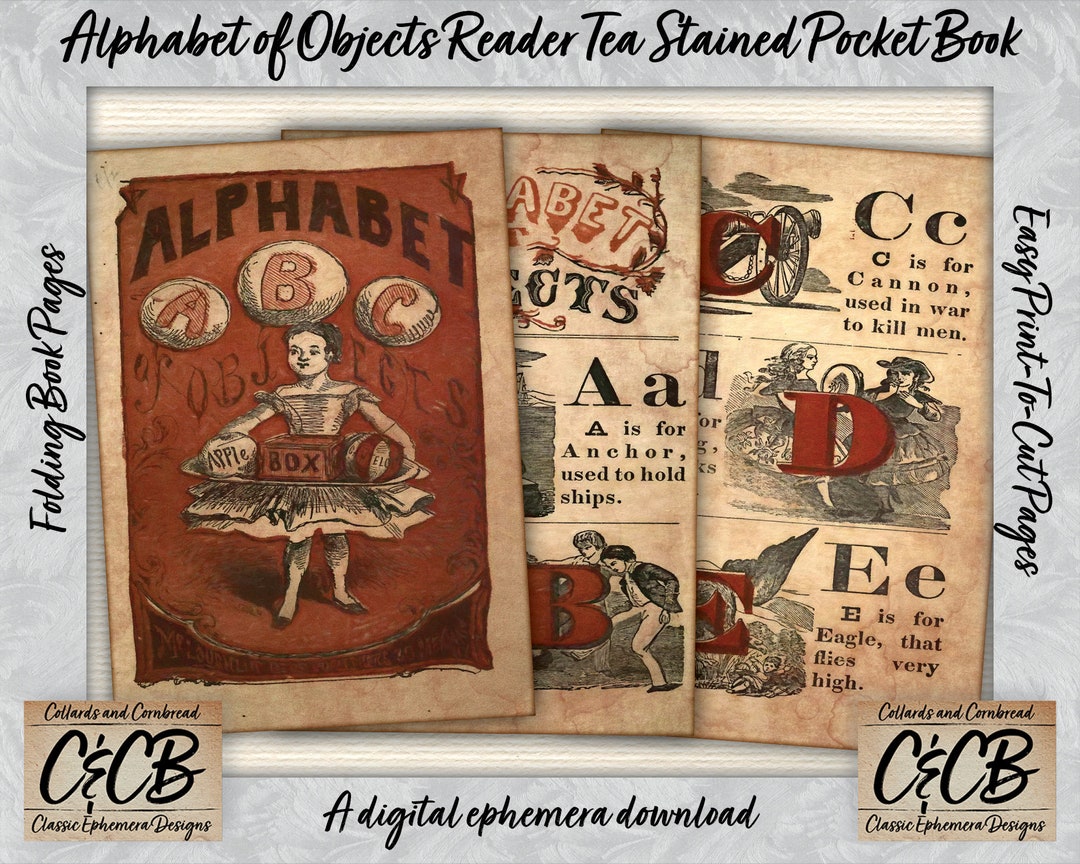 Alphabet of Objects ABC Reader Tea Stained Pocket Book Digital Download ...