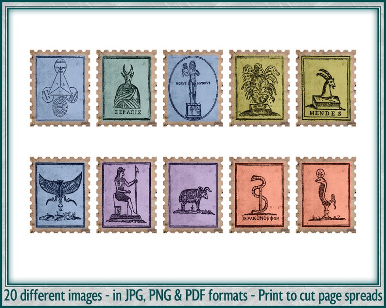 Egyptian Symbol Hieroglyph Aged Paper Tag Stamps Digital Download Set ...