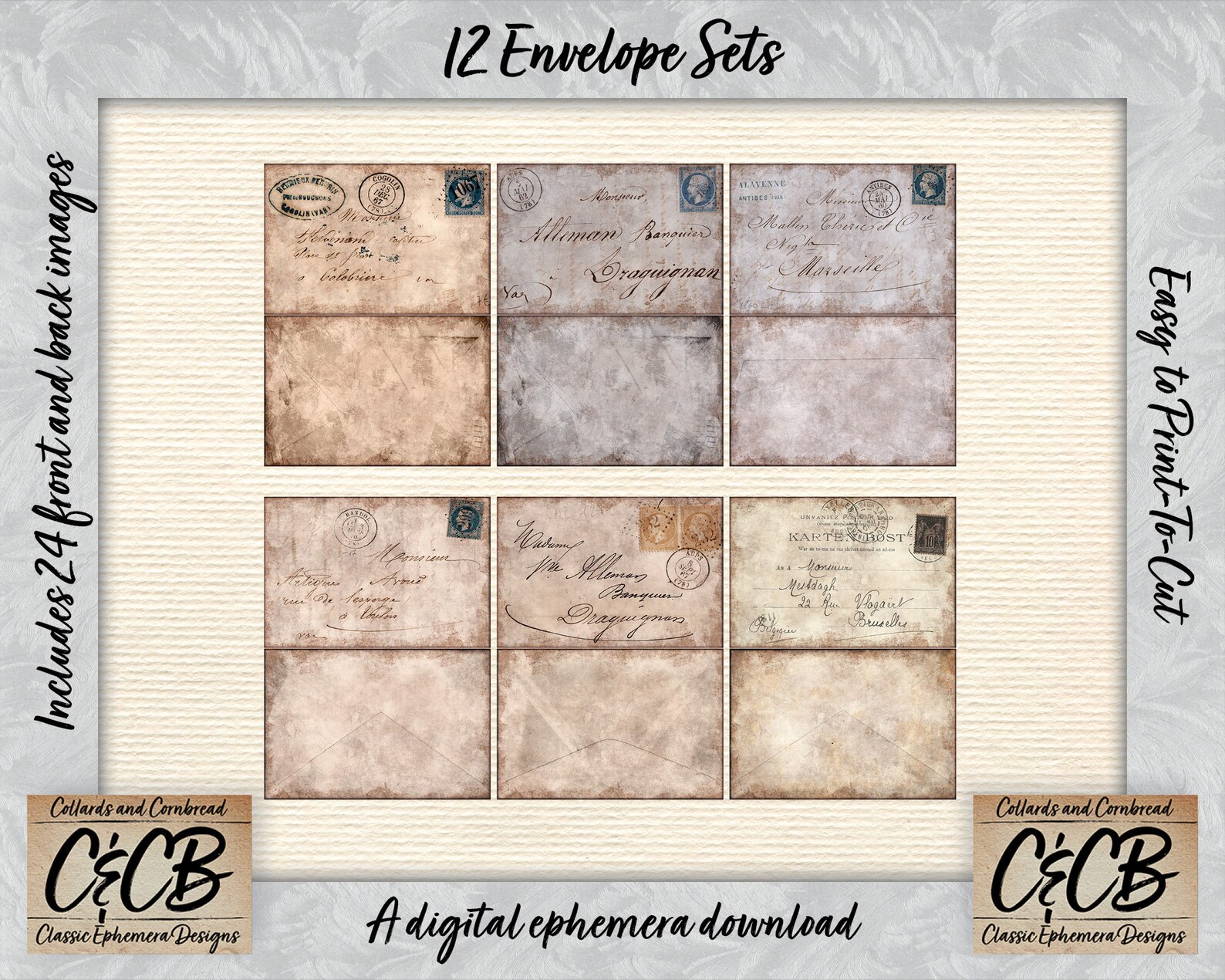 French Grunged and Stained Folding Double Sided Envelope Pockets ...