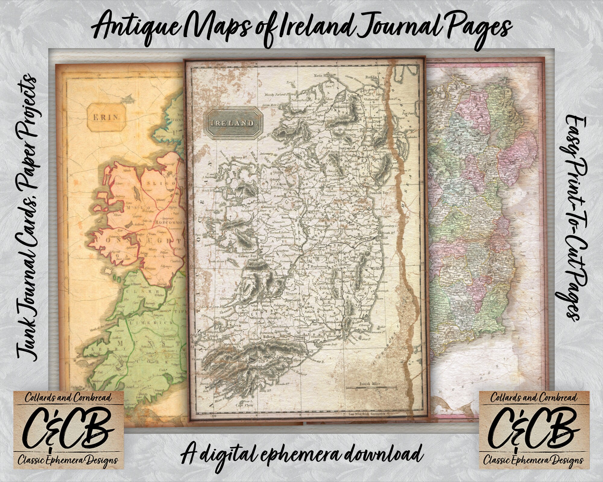 Antique Maps of Ireland Journal Pages Digital Download Kit for Junk ...