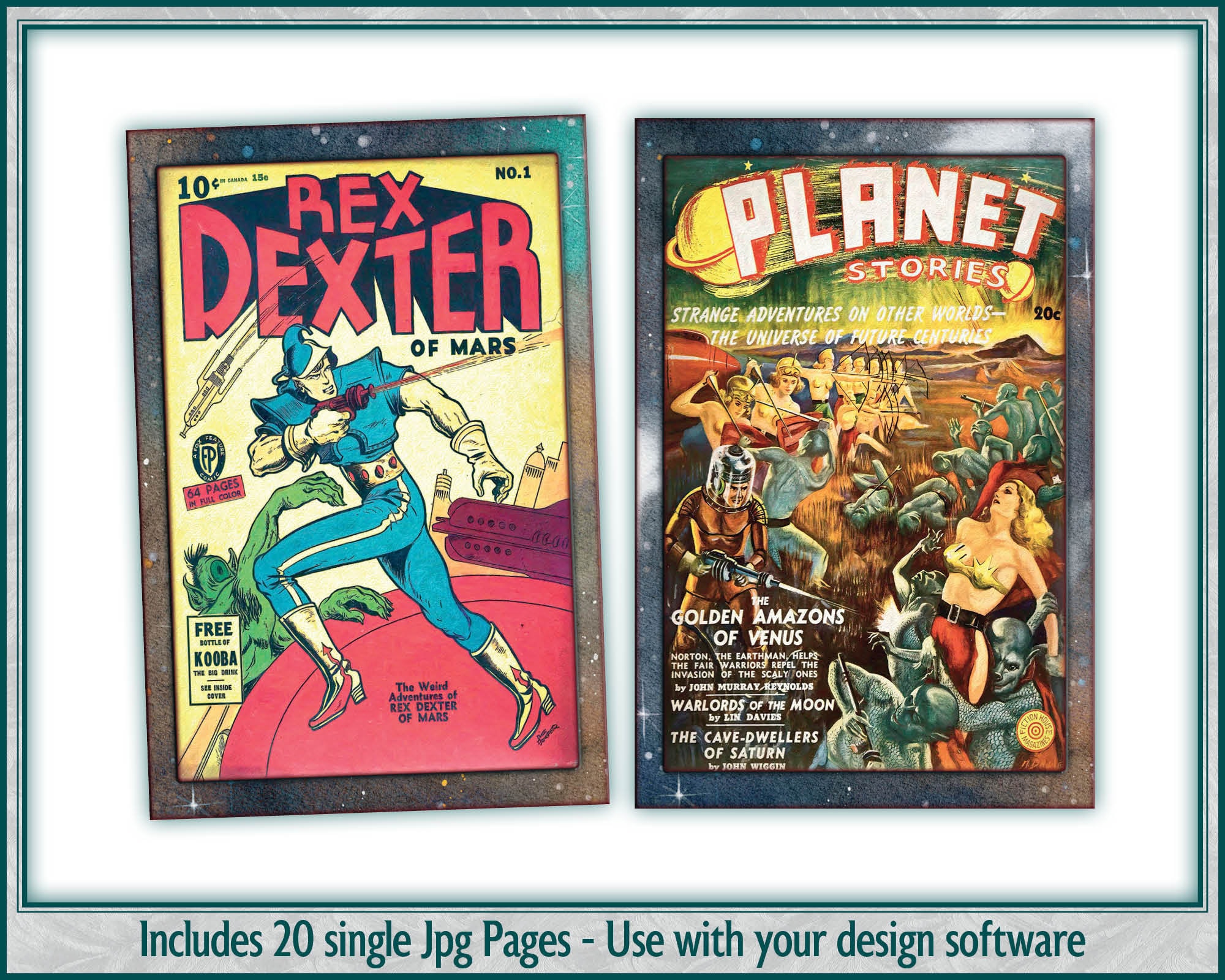 Vintage Science Fiction Comic Covers Journal Cards Digital Download ...