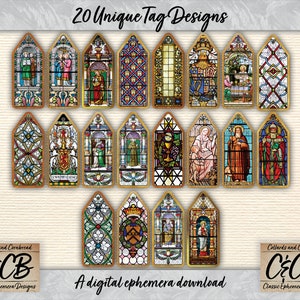 Stained Glass Window Christmas Ornament Tags Printable Digital Download ...