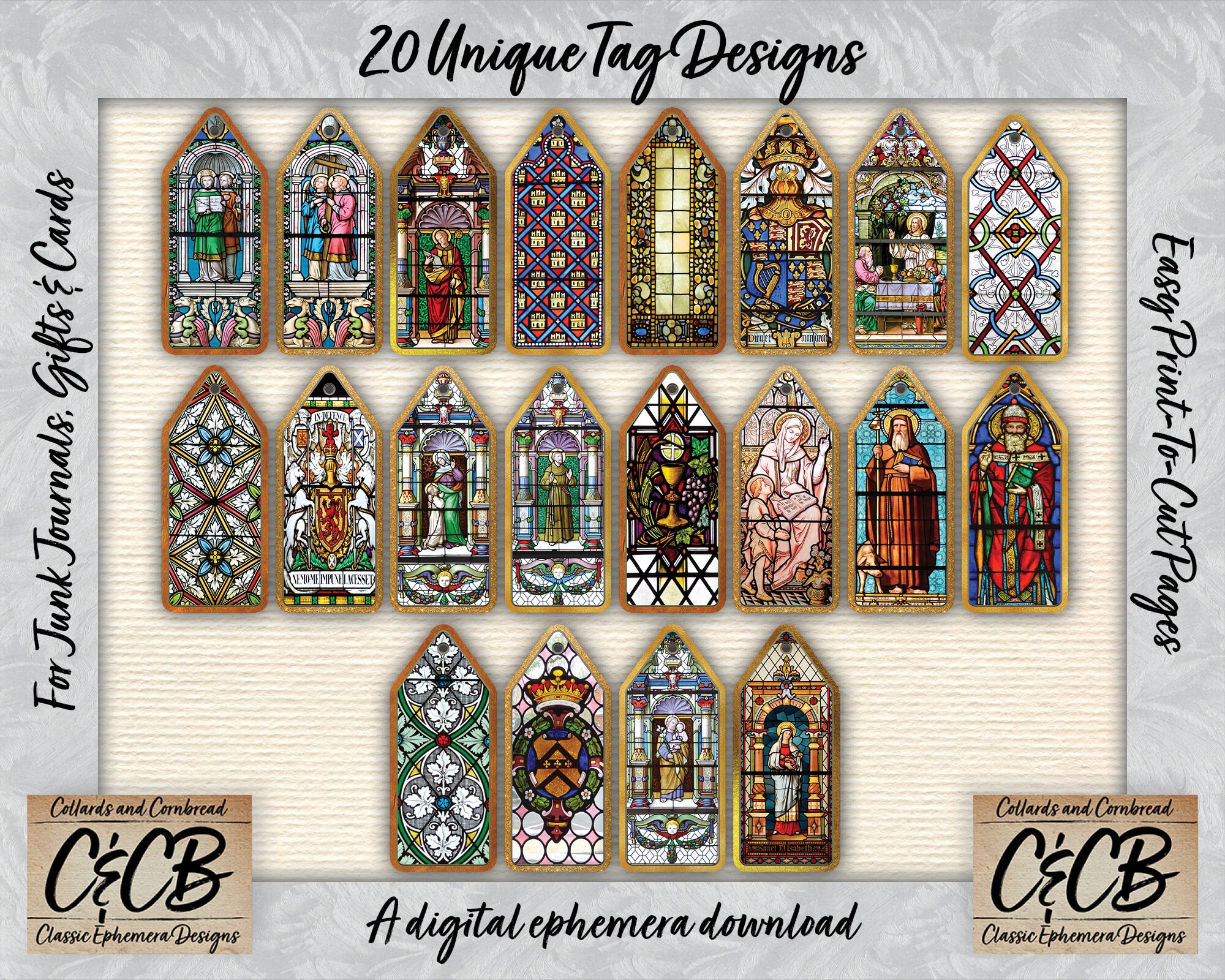 Stained Glass Window Christmas Ornament Tags Printable Digital | Etsy