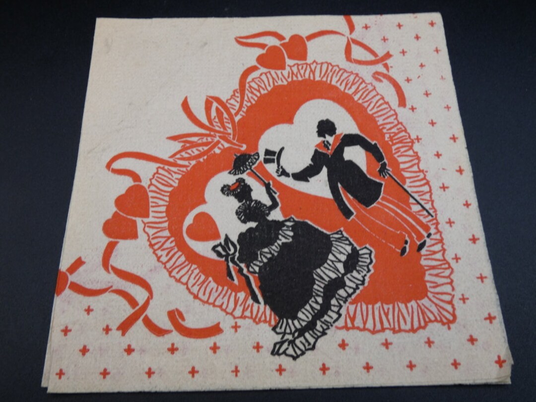 Vintage Valentine's Day Crepe Paper Napkin Open Size is About 13 1/4 X ...