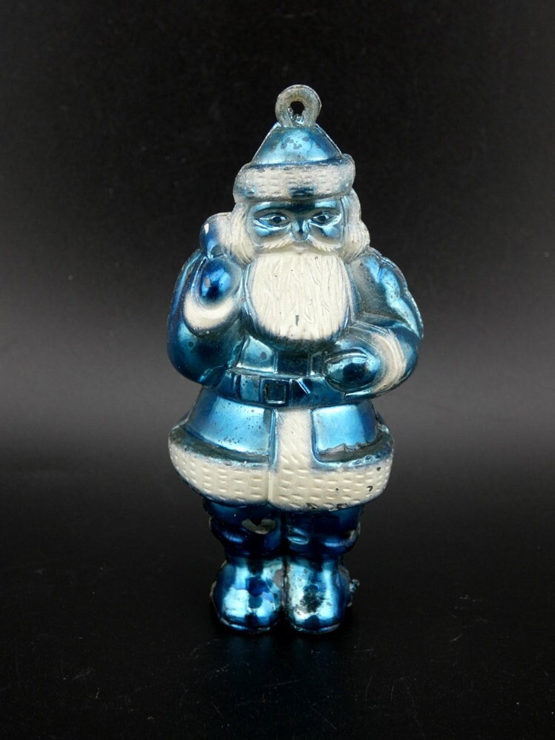 Vintage Christmas Plastic Santa Claus Blue Chrome Ornament Decoration 3 ...