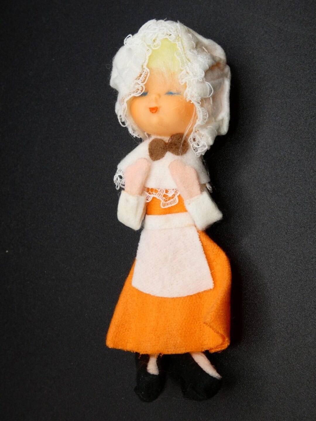 Vintage Thanksgiving Girl Pixie Elf Pilgrim Felt Figure 5 Made in Japan ...