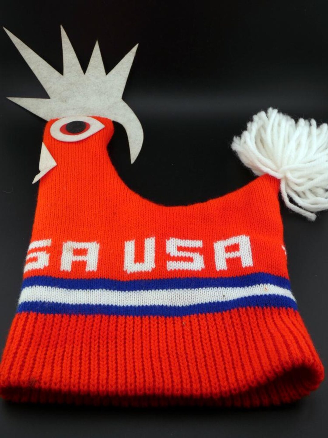 Vintage USA Rooster Stocking Cap Pom Beanie Knit Patriotic Hat - Etsy