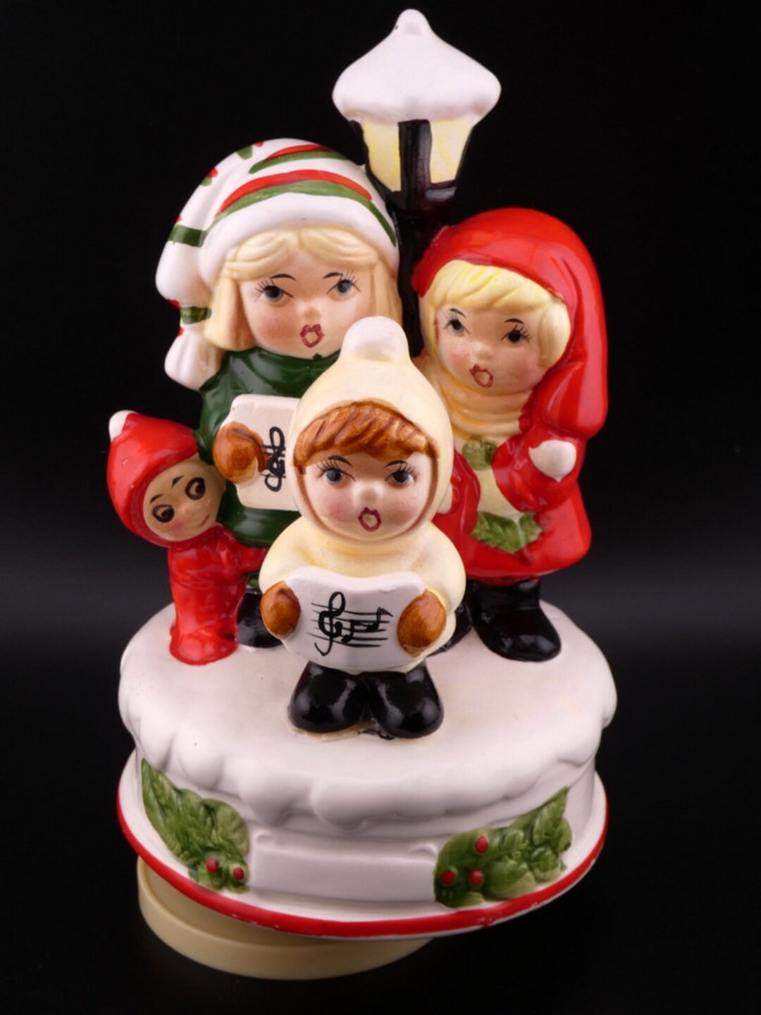 Vintage Christmas Caroling Children Ceramic Music Box Plays Silent ...