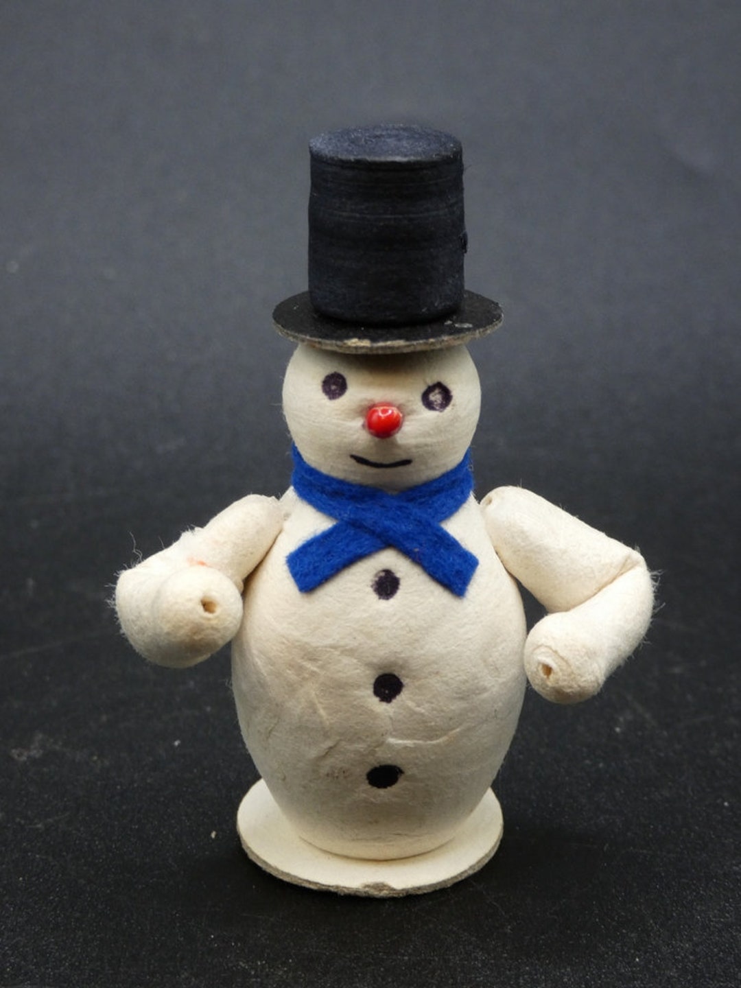 Vintage Christmas Spun Cotton Snowman With Cardboard Black Top Hat 2 3/ ...
