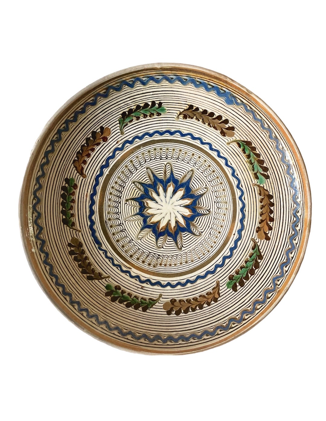 Large Handmade Ceramic Plate, Rustic Primitive Terracotta Romanian ...