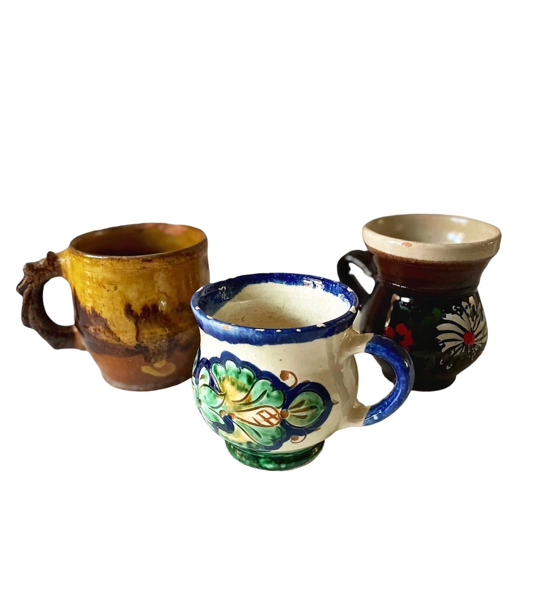 Handmade Clay Vintage Little Mugs Romanian Traditional Pottery, Various ...