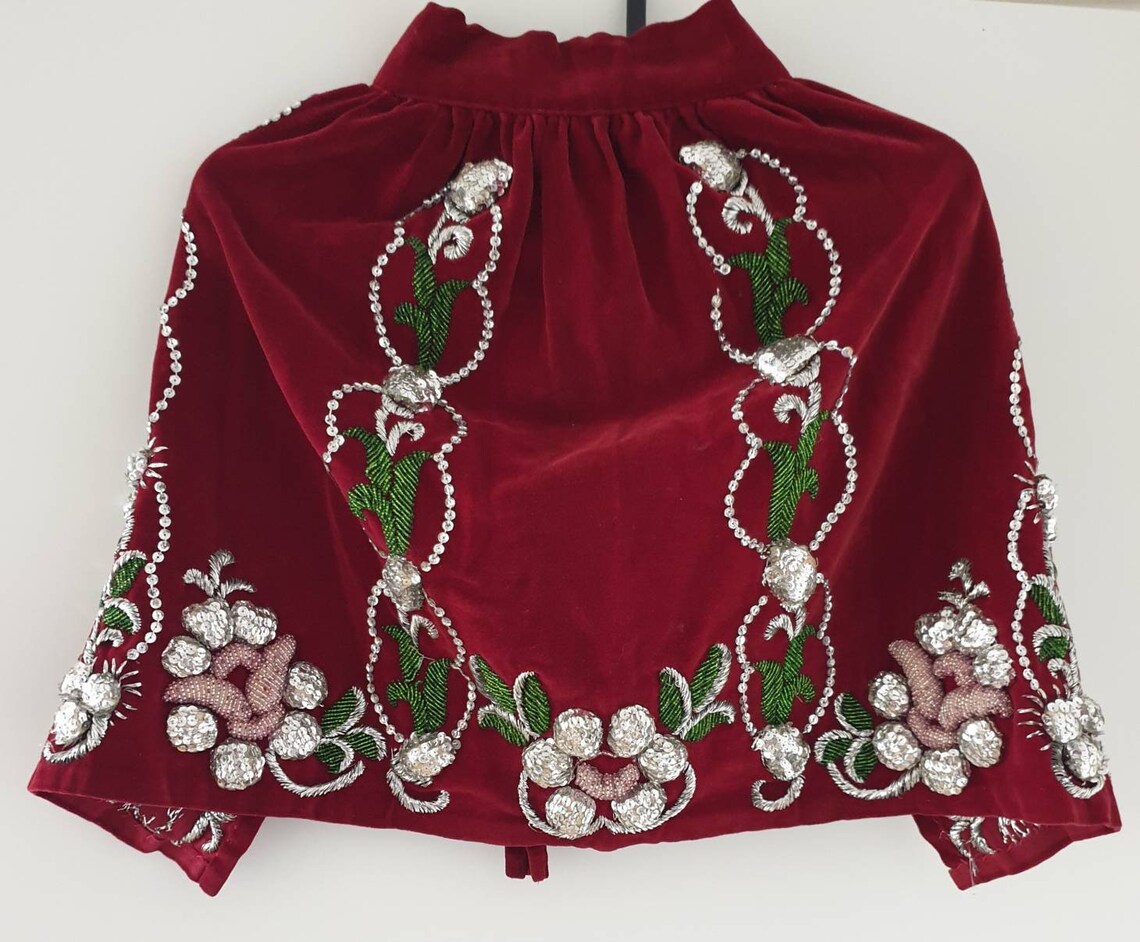 Hand Embroidered Red Velvet Cape or Apron With Floral | Etsy