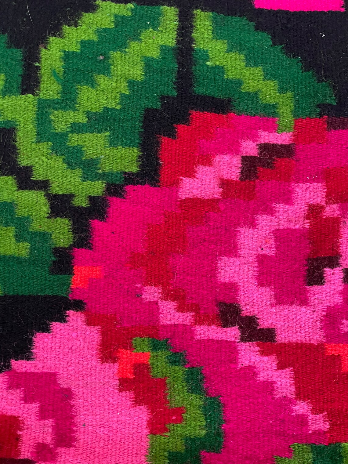 Gorgeous Wool Handmade Rug With Pink Roses From Maramures - Etsy
