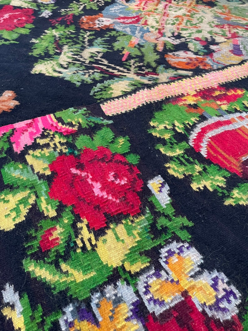 Antique Romanian Gorgeous Rug Handwoven in Wool Black | Etsy